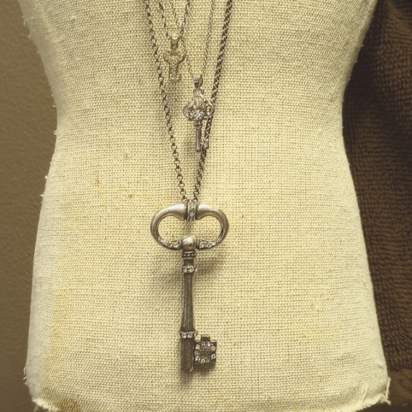 Fossil | Jewelry | Fossil Silver Crystal Key Necklace Plus 2 Tiny Key ...
